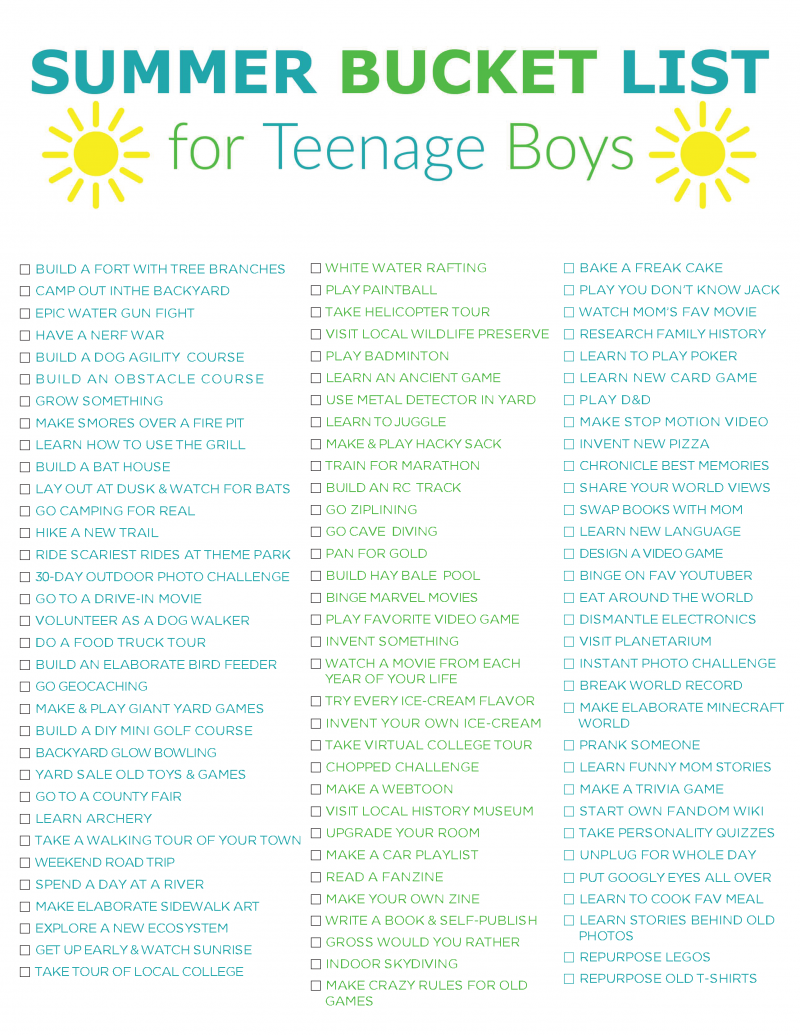 Ultimate Summer Bucket List For Teen Boys 100 Things To Do To Bond Ultimate Summer Bucket List For Teen Boys 100 Things To Do To Bond